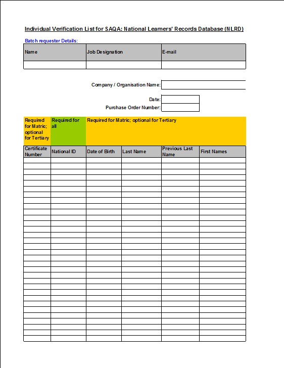 Template to Request Verifications Template to Request Verifications